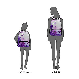 ALAZA Butterfly Purple Flowers Backpack for Girls School Backpack Kids Bookbag 3rd 4th 5th Grade Elementary Students Daypacks