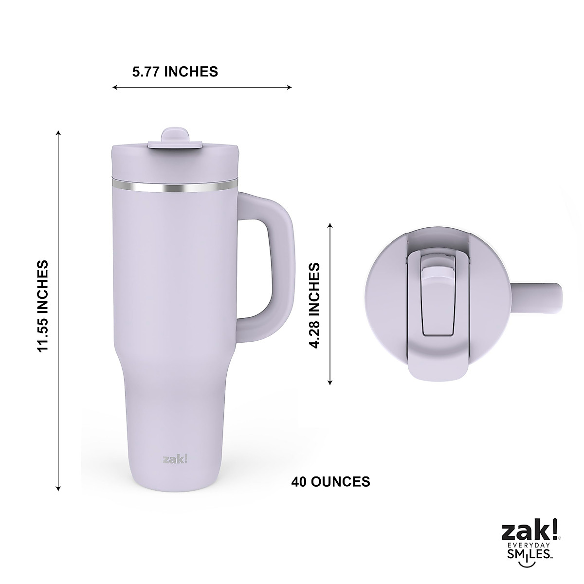 Zak Designs Harmony 2-in-1 Coffee Tumbler for Travel or At Home, 40oz Recycled Stainless Steel is Leak-Proof When Closed and Vacuum Insulated with Handle (Smoky Lilac Purple)