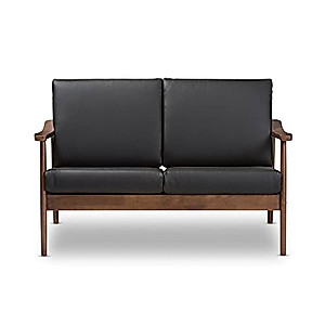 Baxton Studio Venza Faux Leather Loveseat in Black and Walnut Brown