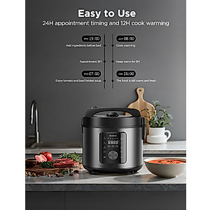 GoveeLife Smart Rice Cooker, 6-in-1 Multi-Cooker, Slow Cooker, Yogurt Maker, Saute Pan, Steamer, Food Warmer, 1000W, 10-Cup Uncooked 5.2 Quart, Includes App with 33 Recipes