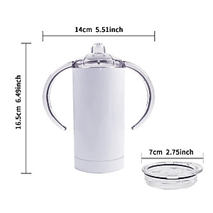 OKBA 6 Pack 12 OZ Sublimation White Blank Straight Sippy Cup，Toddler Insulated Stainless Steel Travel Mug Water Bottle with Handles for Kids and Children with Screw-ON LIDS