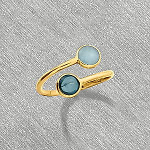 Ross-Simons Italian .90 Carat Aquamarine and .90 Carat London Blue Topaz Bypass Ring in 14kt Yellow Gold. Size 8