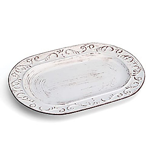 Pfaltzgraff Trellis White 16-Piece Dinnerware Set, Service for 4, Distressed White & Pfaltzgraff Trellis Serving Platter, 13.75 inch, White & Pfaltzgraff Trellis Serving Bowls, Set of 3, White