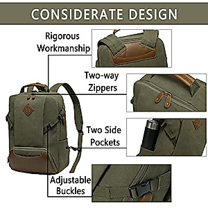Kasqo Laptop Backpack 15.6 Inch Canvas Waterproof Anti Theft Business Travel College Computer Bag Carry on Bag with USB Charging Port for Women Men, Army Green