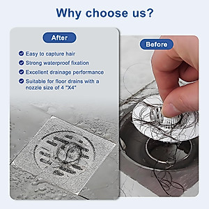 PASAGLU Disposable Drain Hair Catchers, 4" X 4" Disposable Shower Drain Mesh Stickers, Floor Drain Stickers for Bathroom, Laundry, Bathtub, Kitchen, Sink, for Human and pet Hair (50, White)