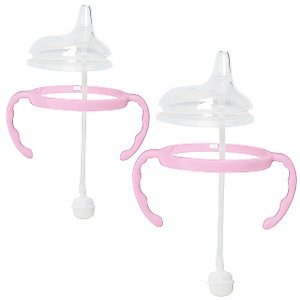 2 Pack Pink Soft Spout Sippy Cup - Transition Sippy Cup Kit for Comotomo 5 & 8 Oz Bottles - Conversion Kit Fits 5 Ounce and 8 Ounce Bottles - Baby Bottle Nipple with Weighted Straw and Bottle Handles