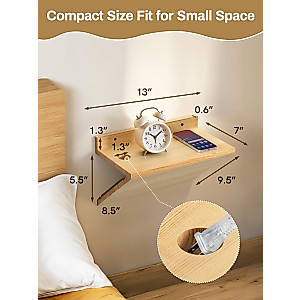 Sivapleso Floating Nightstand Set of 2, Natural Solid Wood Floating Bedside Tables Small Wall Mounted Nightstand Hanging for Bedroom