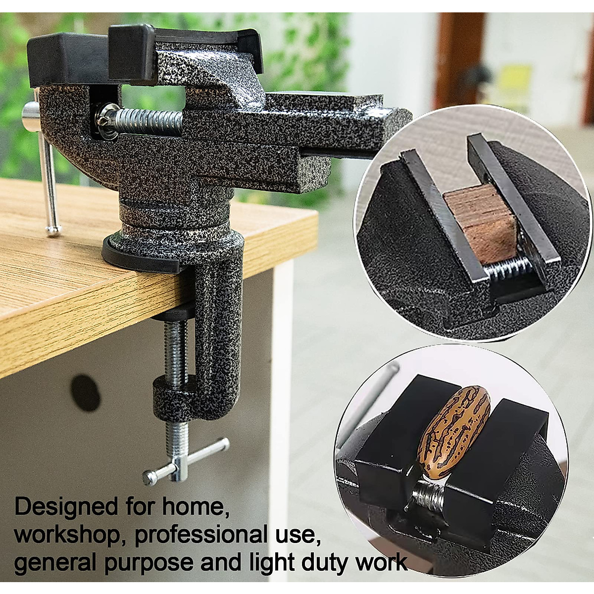 Universal Table Vise 3 Inch, Home Vise Clamp-on Portable Bench Clamp, 360° Swivel Base Clamps Fixed Tool for Woodworking, Handcraft Creations, Metalworking, Cutting Conduit, Drilling, Sawing (Black)