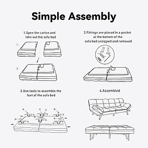 Hcore Futon Bed, Mid-Century Modern Memory Foam Loveseat Sofas, Black