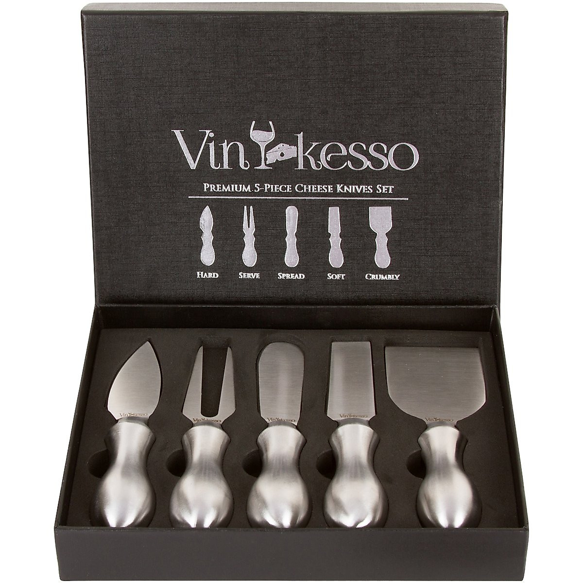 Premium 5-piece Cheese Knives Set Collection - Serve, Cut, Slice, Shave, and Spread Hard and Soft Cheese, Gift Ready Charcuterie Board Accessories, Gift for Any Occasion