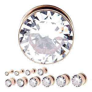 Pierced Owl CZ Gem Rose Gold PVD Plated Screw-Fit Plugs, Sold as a Pair (14mm (9/16"))