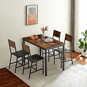 Tiokop Bistro Set of 2, Pub High Top Round Table and Chairs Upholstered Cushion, Storage Shelf and Backrest, 3-Piece Bar Stool Set for Breakfast Nook, Rustic Brown