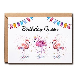 Birthday Queen - Birthday Card Flamingo - Happy Birthday Card For Women - Birthday Card For Her - Meaningful Greeting Cards.