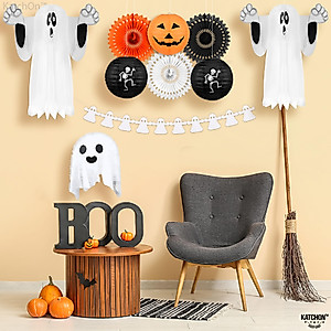 KatchOn, Hanging Ghosts Halloween Decor - Pack of 10 | Halloween Ghost Garland, Hanging Halloween Decorations | Halloween Paper Lanterns, Halloween Party Decorations | Halloween Hanging Decorations