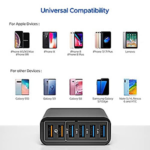 Key Power Quick Charge 3.0 Wall Charger, 60W 6-Port USB Fast Charger Desktop Charging Station for iPhone/PRO MAX/XS Max/XR/X/8/7/Plus, iPad Pro/Air 2/Mini, Galaxy S10/S9/S8/S7/Plus HTC and More