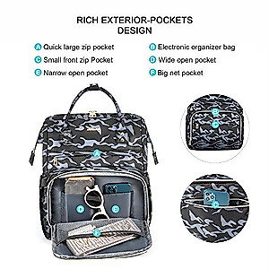 LOVEVOOK Laptop Backpack for Women 15.6 Inch, Teacher Backpack Womens Purse Water-resistant Travel Backpack with USB Charging Port, School Backpack Bookbag Nurse Bag Work Bags (Black Moire)