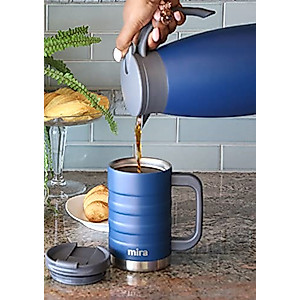 MIRA Vacuum Insulated Coffee Mug with Handle, 14oz Stainless Steel Tea Coffee Travel Mug, Double Wall Reusable thermal Coffee Cup with Lid, Admiral Blue