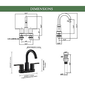 TimeArrow Matte Black Two Handle Centerset Bathroom Sink Faucet with Pop up Drain, High Arc Modern 4 Inch Bathroom Vanity Lavatory Faucet 3 Holes with Brass 360° Swivel Spout, TAF067E-MB