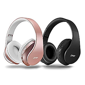 2 Items,1 Rose Gold Zihnic Over-Ear Wireless Headset Bundle with 1 Black Zihnic Foldable Wireless Headset