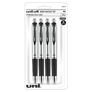 Signo 207 Impact RT Gel Pens, Professional Black Ink, Gel Ink Pens with 1.0mm Bold Points, Gel Pen Pack of 4, Black Pen for Office Supplies, School Supplies, & Home Supplies, Black Gel Ink Pens Bulk