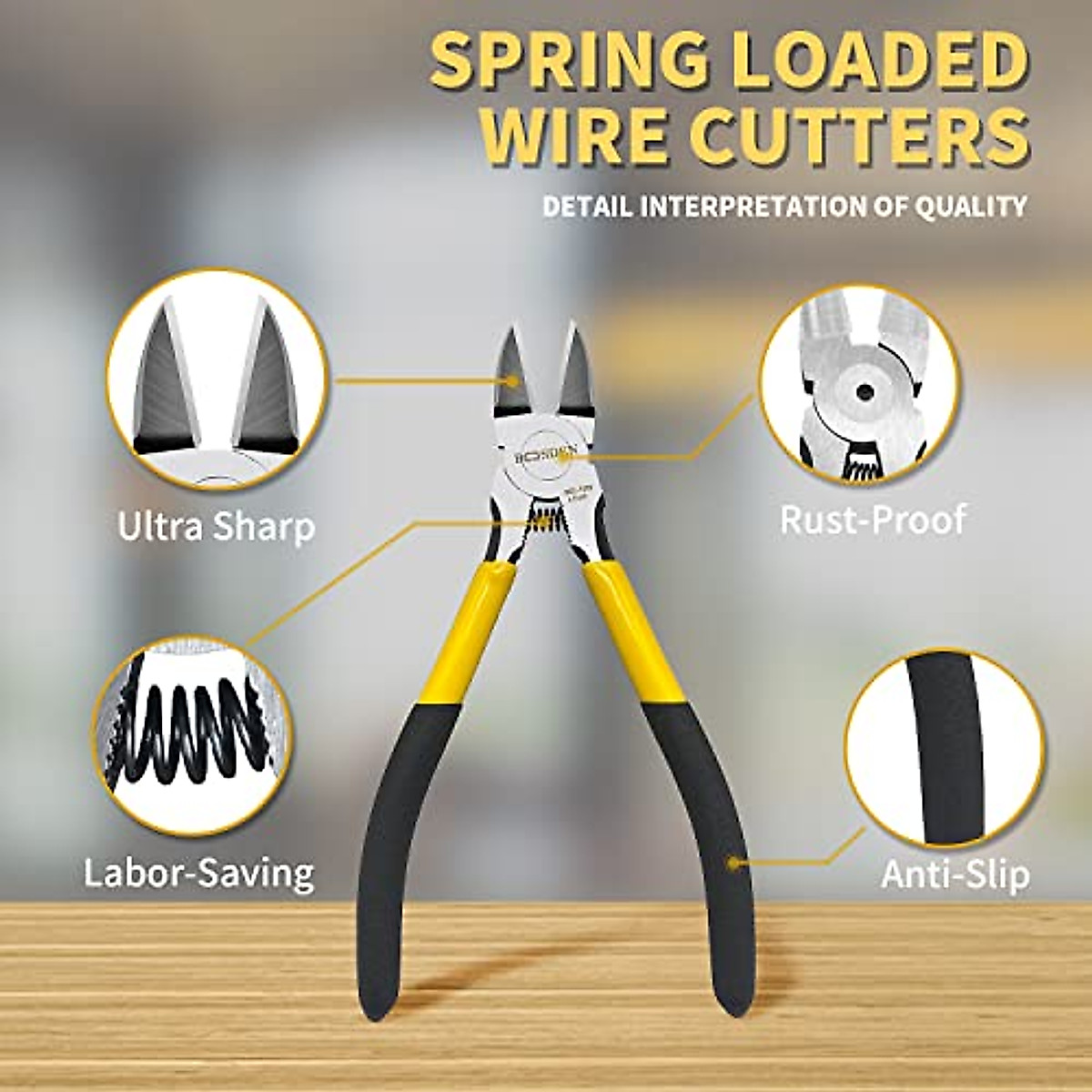 BOOSDEN Wire Cutter,6.5 inch Side Cutters,Wire Cutters for Crafting,Flush Cutter,Ultra Sharp Spring Loaded Wire Cutters for Jewelry Making,Flush Cut Pliers,Dikes Wire Cutters,Floral Wire Cutter,Snips