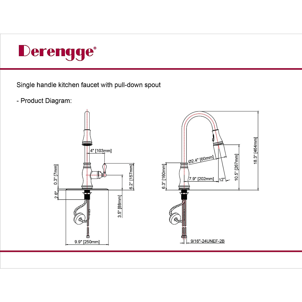 Derengge FK-258-CS Single Handle Pull Down Kitchen Faucet with Deck Plate,Meets UPC cUPC NSF61-9 Certification,French Brushed Bronze Finished