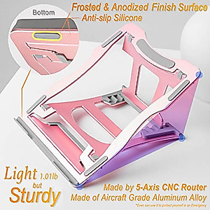 SINOBELL Laptop Stand, 9 Angles, 3 Folding Modes in 1. Portable Ergonomic Angled Laptop Aluminum Stand. Adjustable Height Laptop Holder with Slide-Proof Silicone for Laptop 10''~15.6'' (Rose Pink)