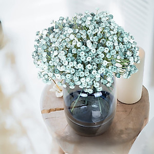 JUSTOYOU 10 Pcs Artificial Babys Breath Flowers, Blue Artificial Flower, Fake Gypsophila Real Touch Flowers for Wedding Party Home Garden Decoration （Blue, Not include vase）