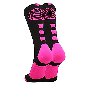 MadSportsStuff Volleyball Logo Crew Socks (Black/Neon Pink, Medium)
