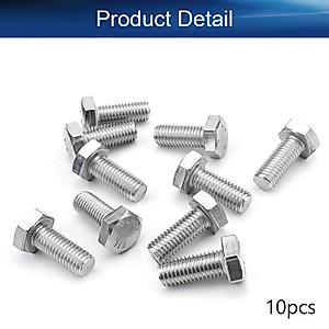 Bettomshin 10Pcs M10 x 25mm Hex Bolts, 304 Stainless Steel 1.5mm Thread Pitch Fully Threaded Metric Hex Head Screw Bolts, Hexagon Screw Bolt, Hex Tap Bolts, Silver (Overall Size 31.5x17x17mm)