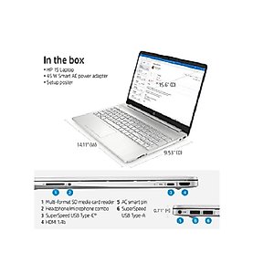 HP Newest Notebook, 15.6" HD Screen Laptop, Intel Core i3-1115G4 (up to 4.1 GHz with Intel Turbo Boost), 16GB DDR4 RAM, 256GB SSD, Webcam, HDMI, Wi-Fi, Windows 11 Home, Natural Silver. W/ELMTech