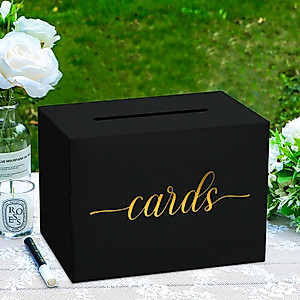Mulbozy Black Card Box for Party, Gift Cards Box Holder with Gold Foil Design for Wedding Receptions, Bridal & Baby Showers, Graduations, Voting, Donate Money, Retirements, Anniversaries