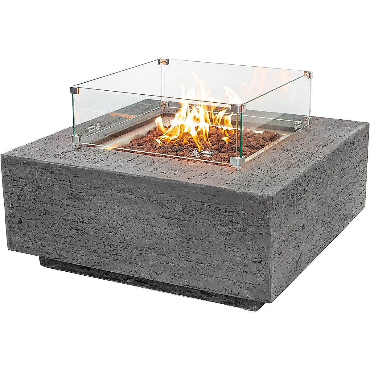 AMS Creations | Albany Square Natural Gas Outdoor Fire Pit Table | Concrete GFRC Fire Pit Table | with SS Burner, Canvas Cover, SS Lid, Lava Rock, and Wind Guard Included (Fuel Type: Natural Gas)