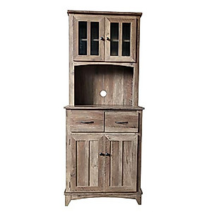 Home Source Microwave Storage Stand with Double Door Top and Bottom Cabinets in Reclaimed Barn Wood Look