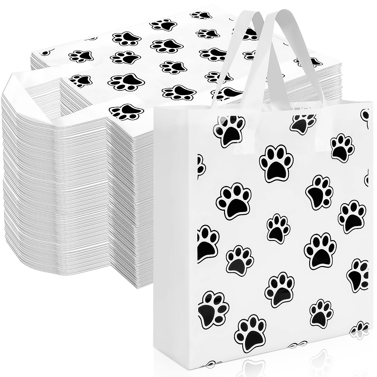 150 Pack Boutique Bags with Handles Plastic Merchandise Bags Small Christmas Reusable Shopping Gifts Bags 10 x 13 Inch (Leopard Pattern)