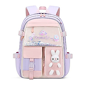 Stylifeo Bunny Backpack for Girls Cute Backpack Kawaii School Bookbag for Kindergarten Preschool Elementary(Purple for girl grades 1-3)