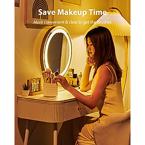 DooGooCoo Makeup Brush Holder [2024 Newest] [Dustproof & Waterproof] 360 Rotating Cosmetics Make up Brush Organizer Storage with Lid for Vanity