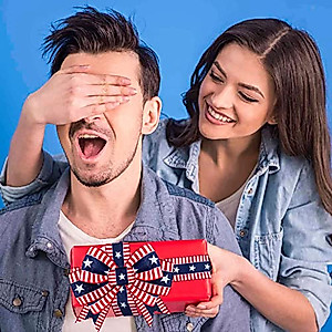 4th of July Patriotic Ribbons 2.5 Inch ×10 Yards, Memorial Day Wired Edge Ribbon Blue Red Burlap Ribbons American Stars Stripe Ribbon Bows for Gift Wrapping American Memorial Day Decorations