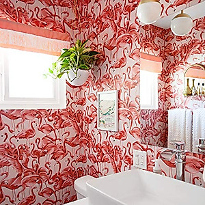 Tempaper Cheeky Pink Flamingo Removable Peel and Stick Wallpaper, 20.5 in X 16.5 ft, Made in the USA