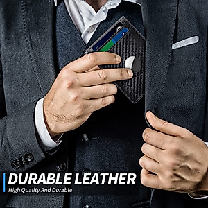 SIMBOOM Airtag Wallet Men, Slim AirTag Wallet Bifold RFID Blocking with Money Clip Multiple Cards Pocket, Gifts for Mens(Carbon Black)