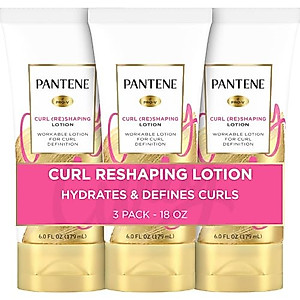 Pantene Pro-V Curl Cream Hair Lotion, Moisturizing Curl Defining Cream, Anti Frizz for Wavy or Curly Hair, with Vitamin B5, Pack of 3, 18 oz Total