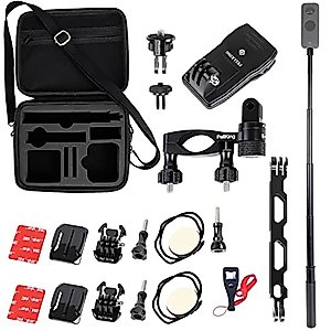 PellKing Bicycle Accessory Bundle for Insta360 ONE X3/X2/X,Hard Shell Carrying Case with Shoulder Belt,Selfie Stick,Backpack Clip,,360 Rotation Bike Handlebars Mount,Helmet Mount