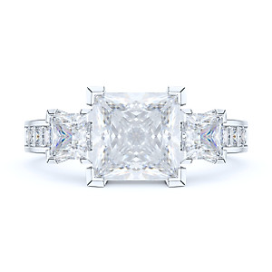 PRSTANI Sterling Silver 1.5ct Classic Three Stone Style All Princess Cut Genuine Moissanite Promise Engagement Ring (7.5)