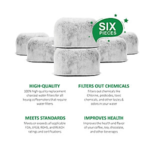Pack of 6 Replacement Charcoal Water Filters By Housewares Solutions for Keurig Brewers - Keurig Compatible Water Filter Cartridges Universal Fit (NOT CUISINART) for Keurig 2.0 & 1.0 Coffee Makers
