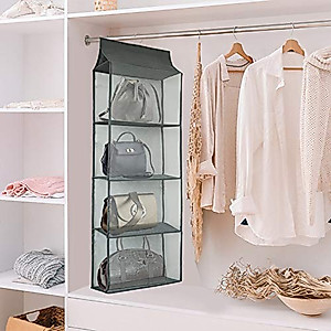 Dearjana Closet Handbag Purse Holder, Space Saving Hanging Handbag Storage Tote Bag Organizer Holder with 4 Large Heavy-Duty Mesh Shelves for Wardrobe Closet(Pack of 2 Gray)