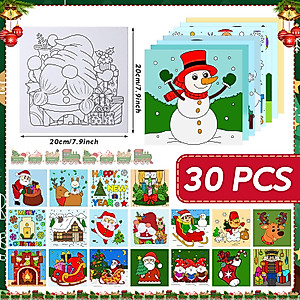 Tenceur 30 Pcs Pre Drawn Stretched Canvas 8 x 8 Inch Pre Drawn Canvas for Painting Coloring Canvas Preprinted Canvas to Paint for Adults Kids Party Favor DIY Art Supplies (Santa Claus)