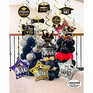 Congrats Grad Decorations Gold 2024 Graduation Hanging Swirls Class of 2024 Grad Banner Graduation Party Decorations Supplies