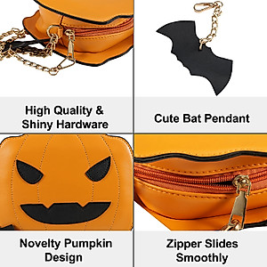 RollingBronze Women Pumpkin Handbag Halloween Candy Bag Little Devil Shoulder Messenger Bag Purse, Brown, 19x18x7cm