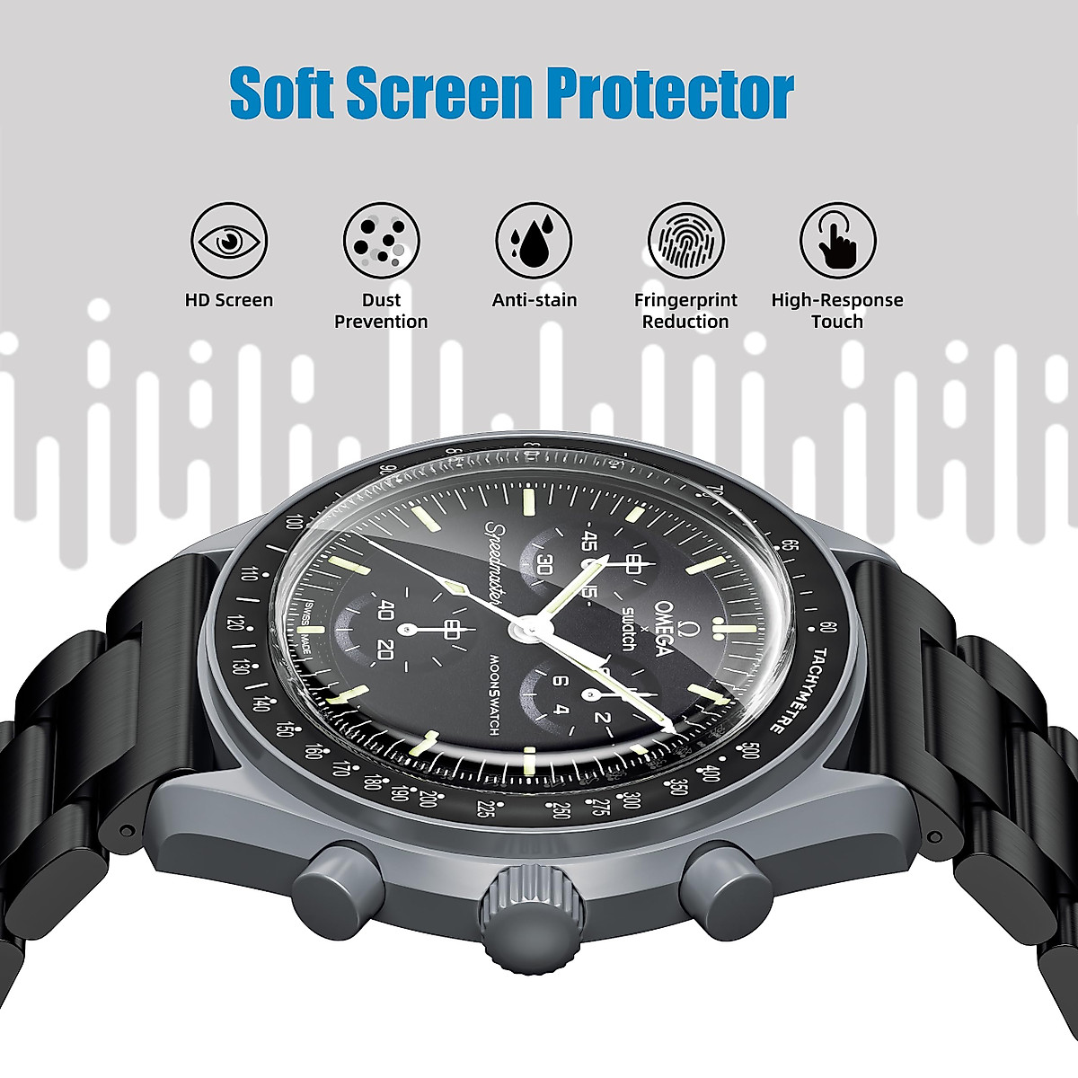 Stanchev Crystal Protector for Moonswatch,Soft TPU Anti-Scratch Screen Protector Compatible with Swatch Omega Moonwatch,HD Clear Screen Protector Cover for Omega x Swatch Moonswatch 5 Pack