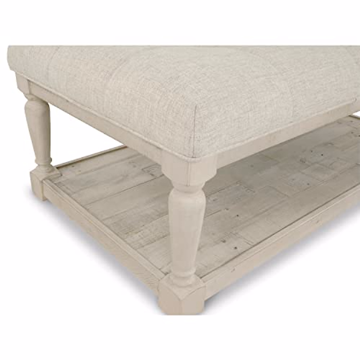 Signature Design by Ashley Shawnalore Farmhouse Upholstered Solid Wood Ottoman Coffee Table, Whitewash